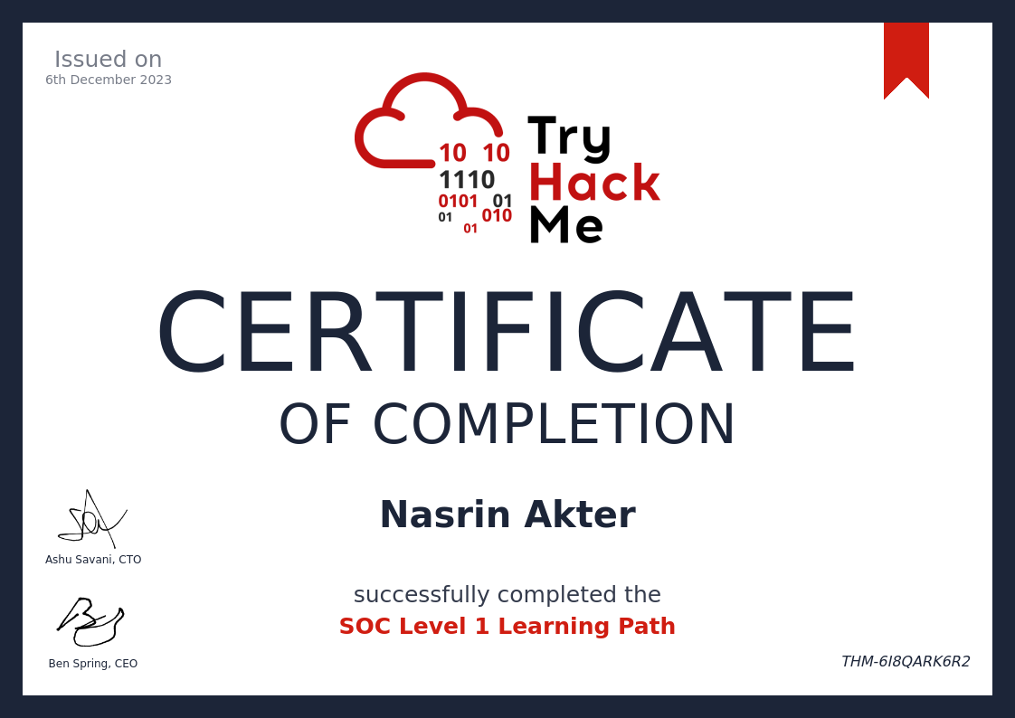 Nasrin Akter - Cybersecurity | CompTIA CySA+ | PenTest+ | Security+ ...